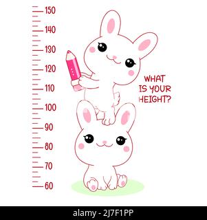 Kids height chart with cute bunny, children growth measuring. Meter ...