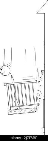 Shocked Person Standing on Falling Balcony , Vector Cartoon Stick ...