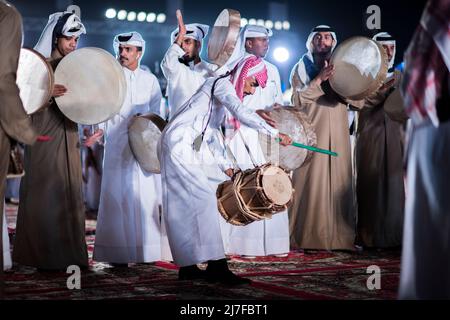 Traditional bedouin dance with sword at Qatar National Day in Doha ...