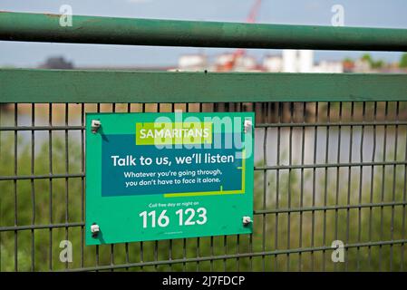 Samaritans sign attached to Keadby Bridge, over the River Trent at ...
