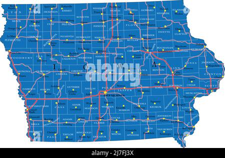 Iowa road and highway map. Vector illustration Stock Vector Image & Art ...