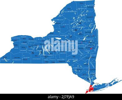 Map of New York city, with borders of the regions and labels Stock ...