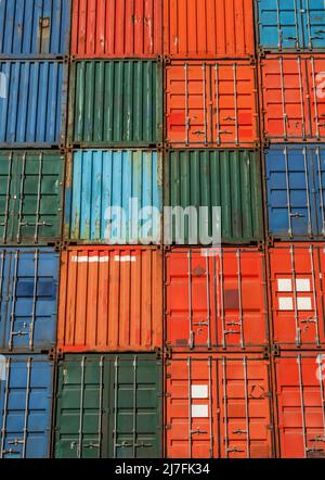 Background grid pattern of a wall of cargo shipping containers Stock ...
