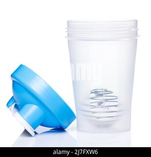Protein shaker with metallic ball on white background Stock Photo - Alamy