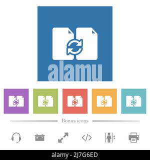 Swap documents solid white flat icons on color rounded square ...