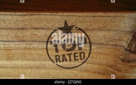 Top rated stamp printed on linen sack. Bestseller and sale promotion ...