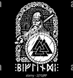 Viking, design. Vintage pattern and the name of the Old Norse god Vidar ...