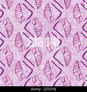 Seashell seamless hand drawn linen style pattern. Organic marine life ...