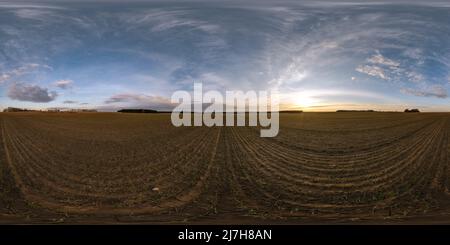 360° view of evening hdr panorama 360 view among farming fields with ...