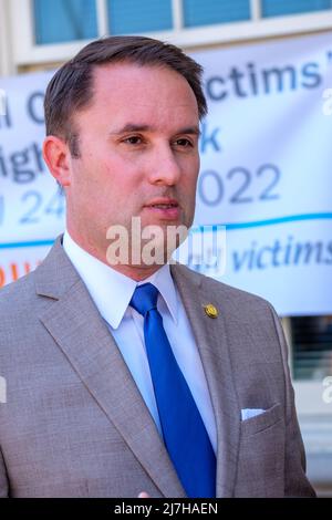 Virginia Attorney General Jason Miyares speaks to the crowd during an ...
