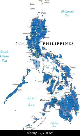 Philippines highly detailed vector map with main regions ,cities and ...