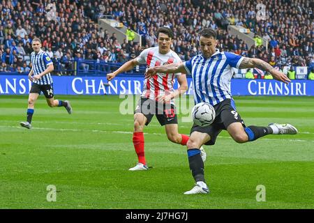 Lee Gregory #9 of Sheffield Wednesday shoots on goal but its blocked by ...