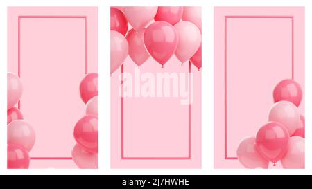 Congratulation banner with pink balloons and frame on white background ...