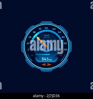 Futuristic car neon speedometer gauge dial. Vehicle odometer indicator ...