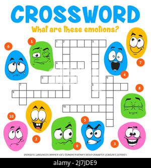 Cartoon face emotions and expressions, word search puzzle game ...