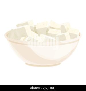 Feta cheese pieces in bowl in cartoon style detailed ingredient ...