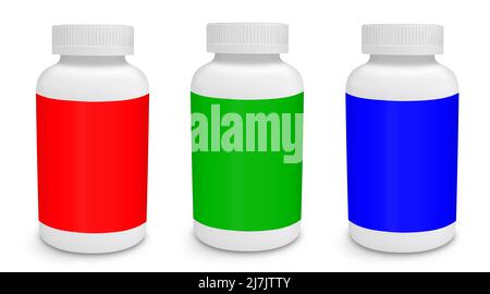 Three RGB bottle blank template red, green and blue for presentation ...