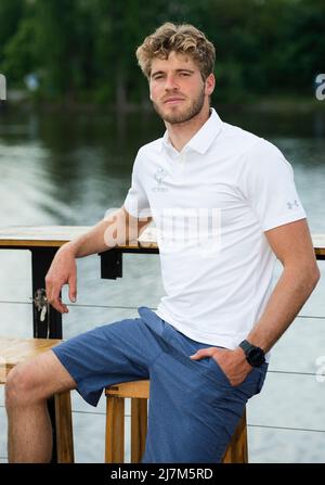 Czech slalom canoeist Lukas Rohan poses for photographers at an ...
