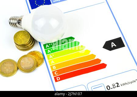 European Union Energy Label next to black pin power plug Stock Photo ...