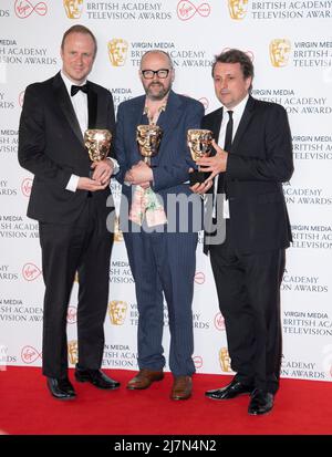 (L-R) Director Justin Martin, Dennis Kelly and Guy Heeley, winner of ...