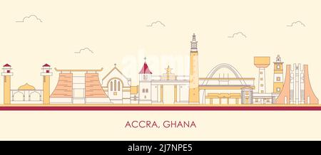 Outline Skyline panorama of city of Accra, Ghana - vector illustration ...