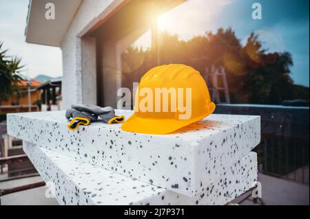 Polystyrene thermal cladding for energy saving on a construction site ...
