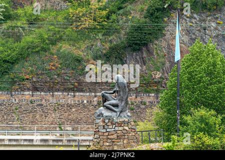 The Lorelei Statue on the banks of the Middle Rhine River in Germany ...