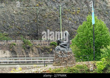 The Lorelei Statue on the banks of the Middle Rhine River in Germany ...