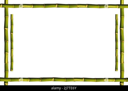 Square empty wooden and green bamboo frame, isolated on white ...