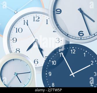 Collage with many different clocks on grey background Stock Photo - Alamy