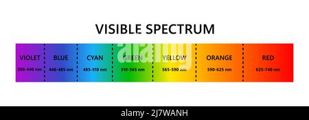 Visible color spectrum. Sunlight wavelength and increasing frequency ...