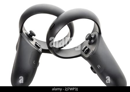 Two joysticks from virtual reality glasses isolated on a white ...