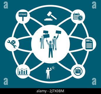 Concept of strike with connected icons Stock Photo - Alamy