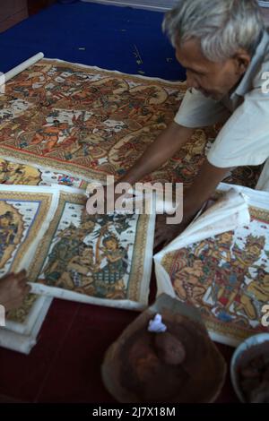 Balinese traditional kamasan painting at the workshop of I Wayan Yudara ...