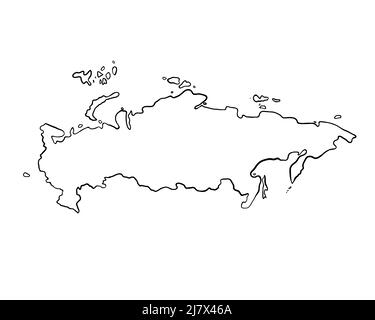 Russia sketch outline map isolated on white background. Empty hand ...
