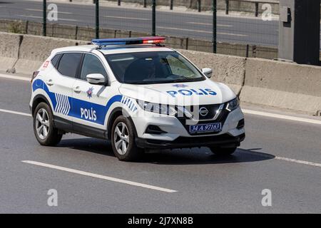 ISTANBUL, TURKEY-MAY 1 , 2021 Nissan Qashqai Turkish traffic police car ...