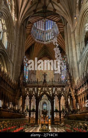 The choir stalls, carved wooden rood screen, Octagon Tower and Lantern ...