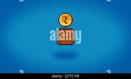 Pixel Rupee coin from gaming block background - high resolution 8 bit ...