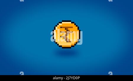 Pixel Rupee coin from gaming block background - high resolution 8 bit ...