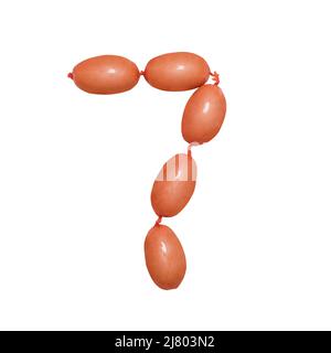 Number 7 seven arranged from sausage isolated on white background with ...