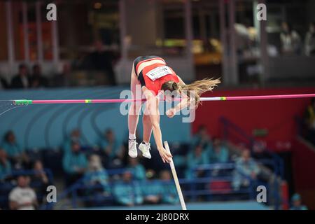Angelica Moser jumping at the 2022 Belgrade Indoor World Championships ...