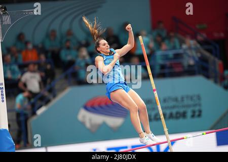 Elisa Molinaro jumping at the 2022 Belgrade Indoor World Championships ...