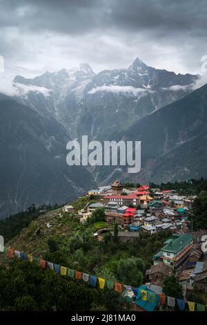 Kalpa Village with Himalayan Mountain peaks at sunset in Himachal ...