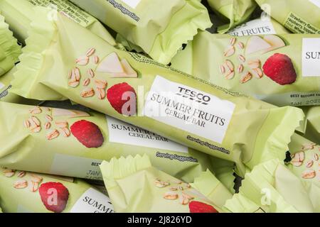 Shot of thin film plastic packaging of Tesco own-label Summer Fruits ...