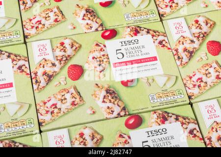 Paperboard / cardboard packaging of Tesco own-label Summer Fruits ...