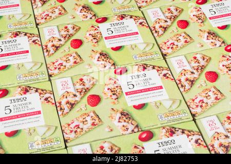 Paperboard / cardboard packaging of Tesco own-label Summer Fruits ...