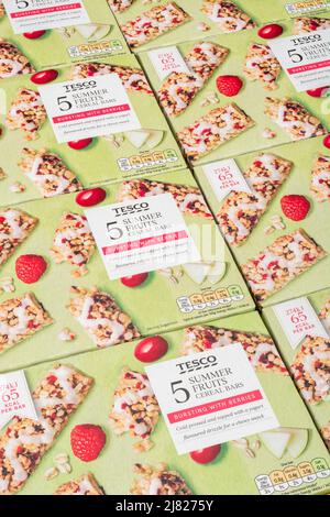 Paperboard / cardboard packaging of Tesco own-label Summer Fruits ...