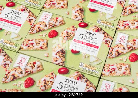 Paperboard / cardboard packaging of Tesco own-label Summer Fruits ...