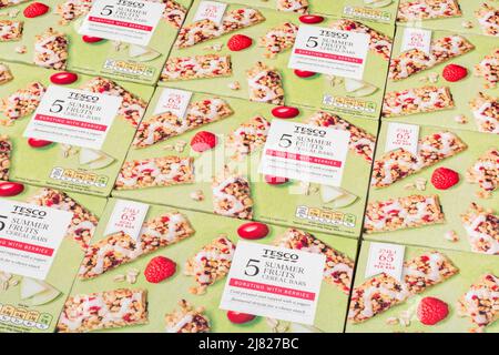 Paperboard / cardboard packaging of Tesco own-label Summer Fruits ...