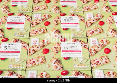 Paperboard / cardboard packaging of Tesco own-label Summer Fruits ...